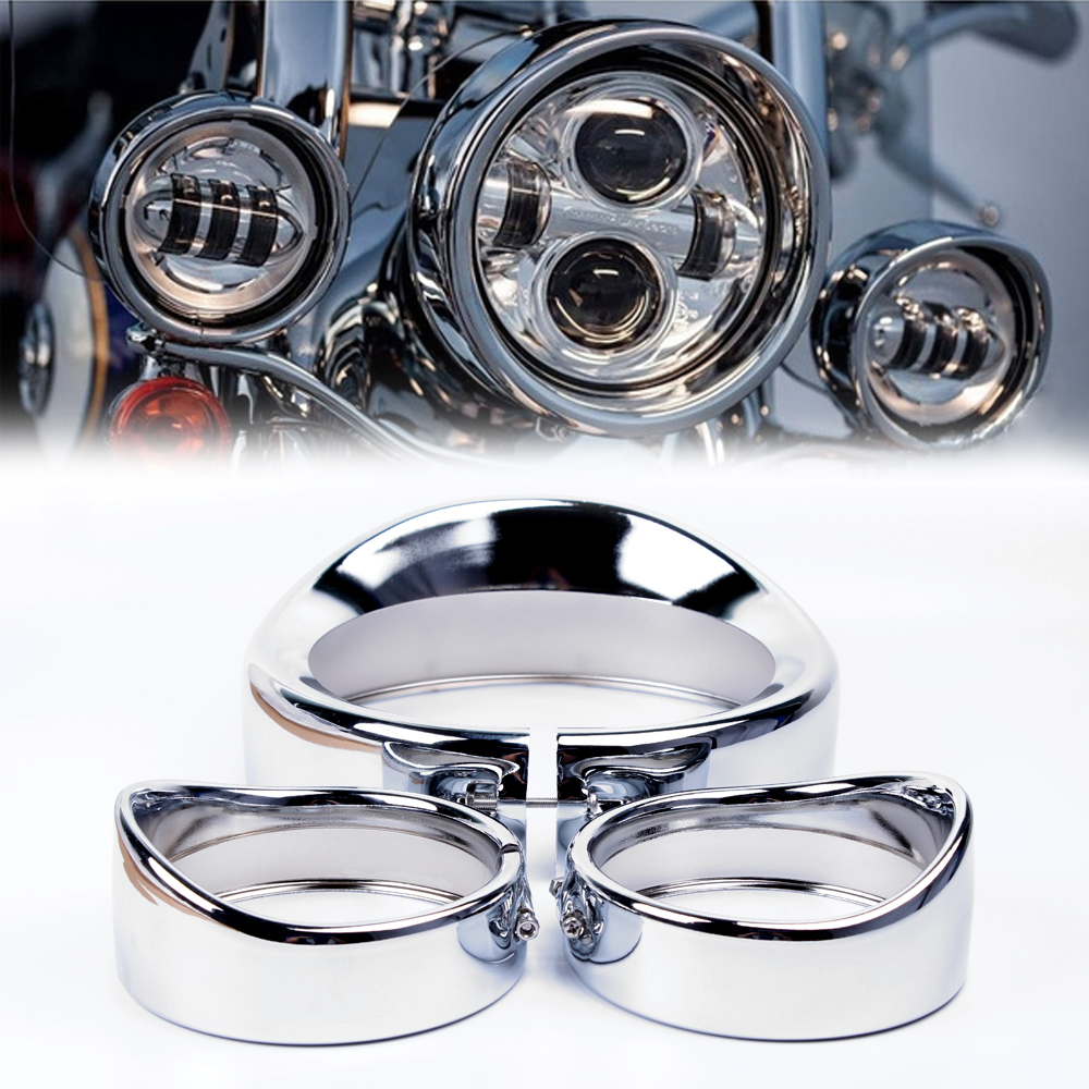 DOXMALL 7″ Headlight Trim Ring Decorate Visor + 4 1/2″ Fog Light Trim ...