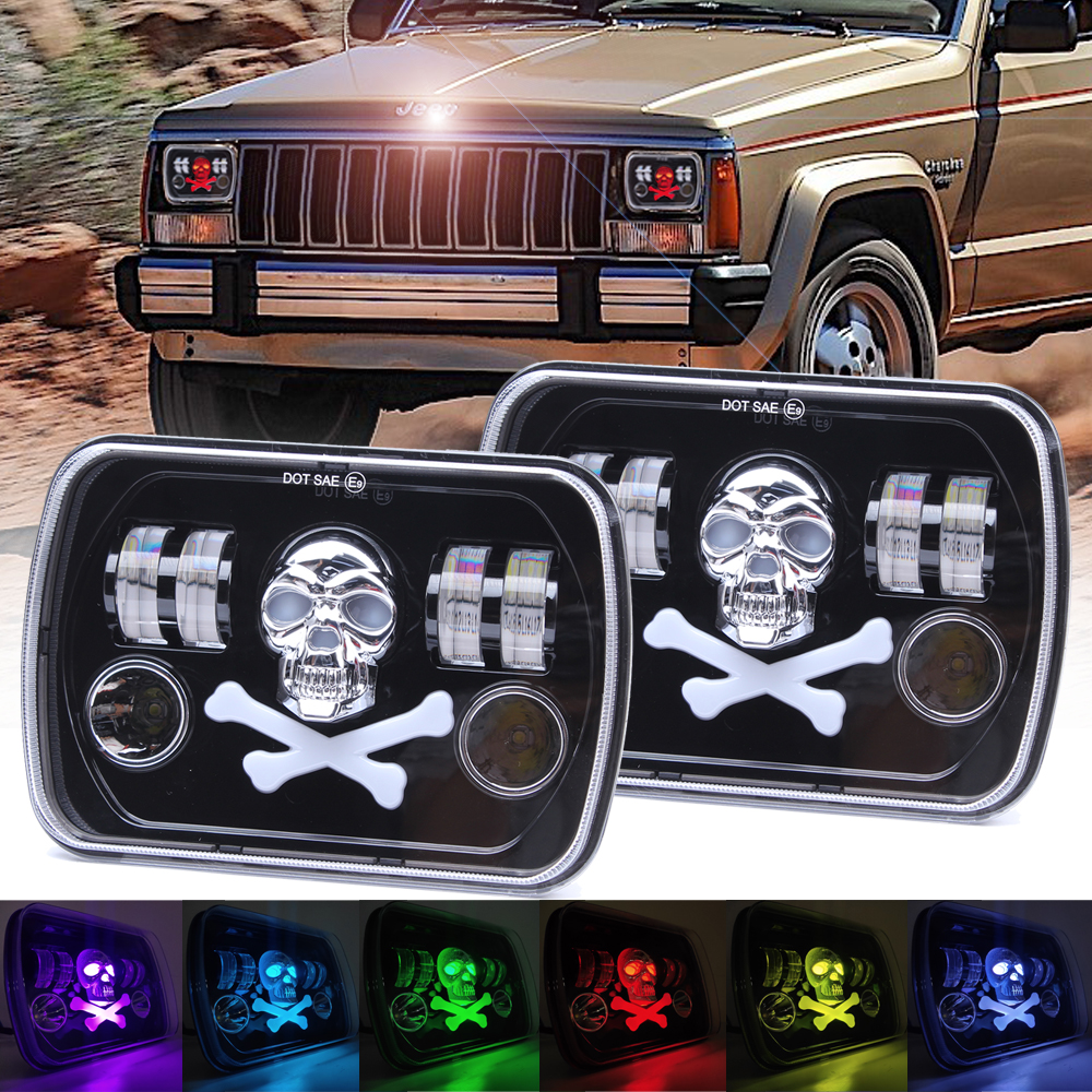 DOXMALL New Arrival Pair 5×7 RGB Skull LED Headlights with Bone Pattern ...