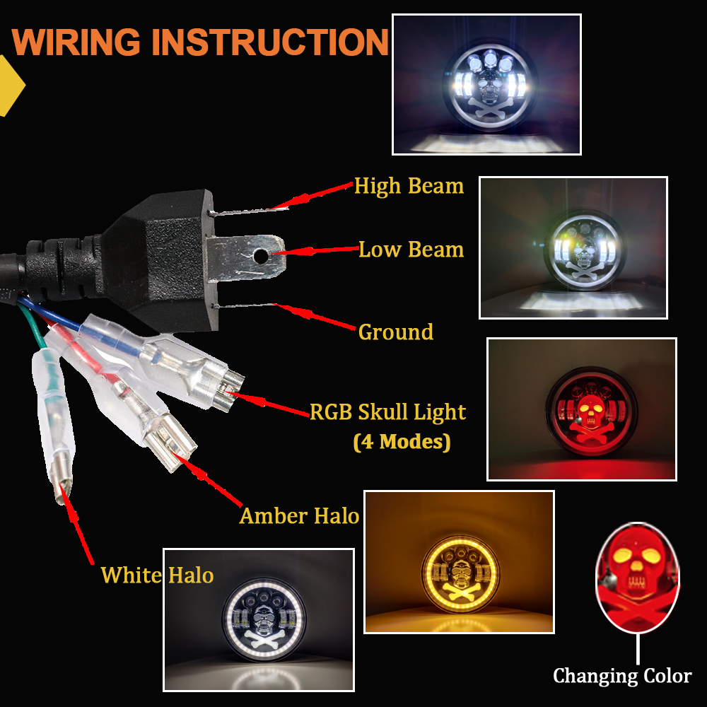 DOXMALL New Arrival 1 Pair RGB Skull LED Headlights with Bone Pattern ...