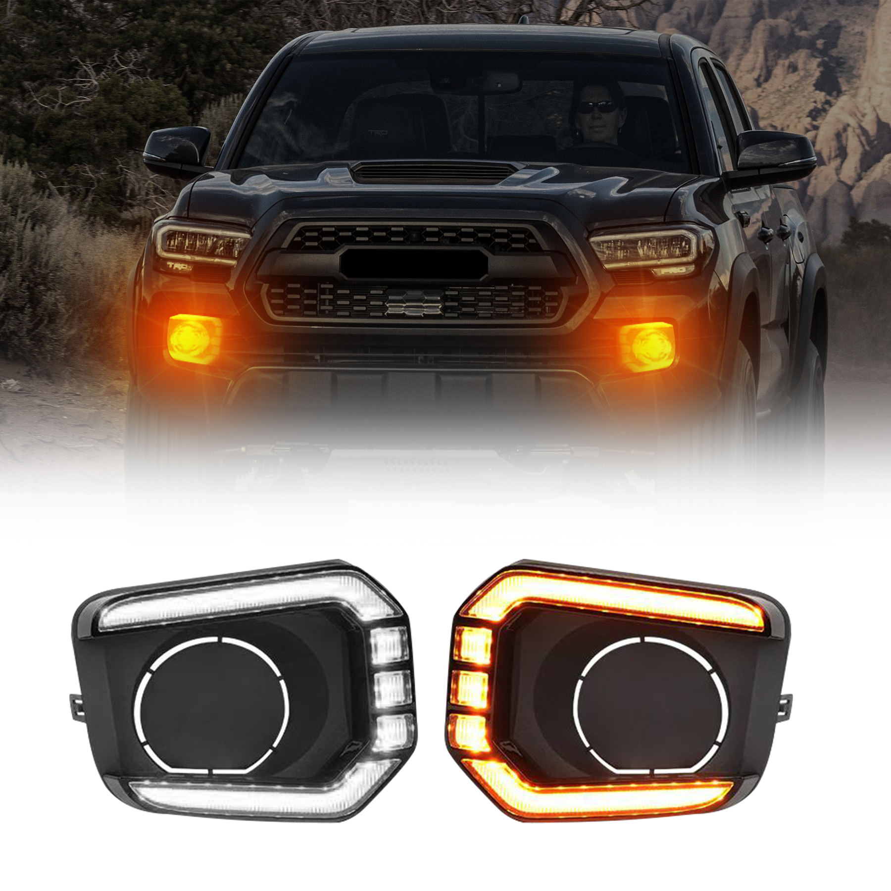 LED Fog Lights Bezel Assemblies Compatible with 2016-2023 Toyota Tacoma ...