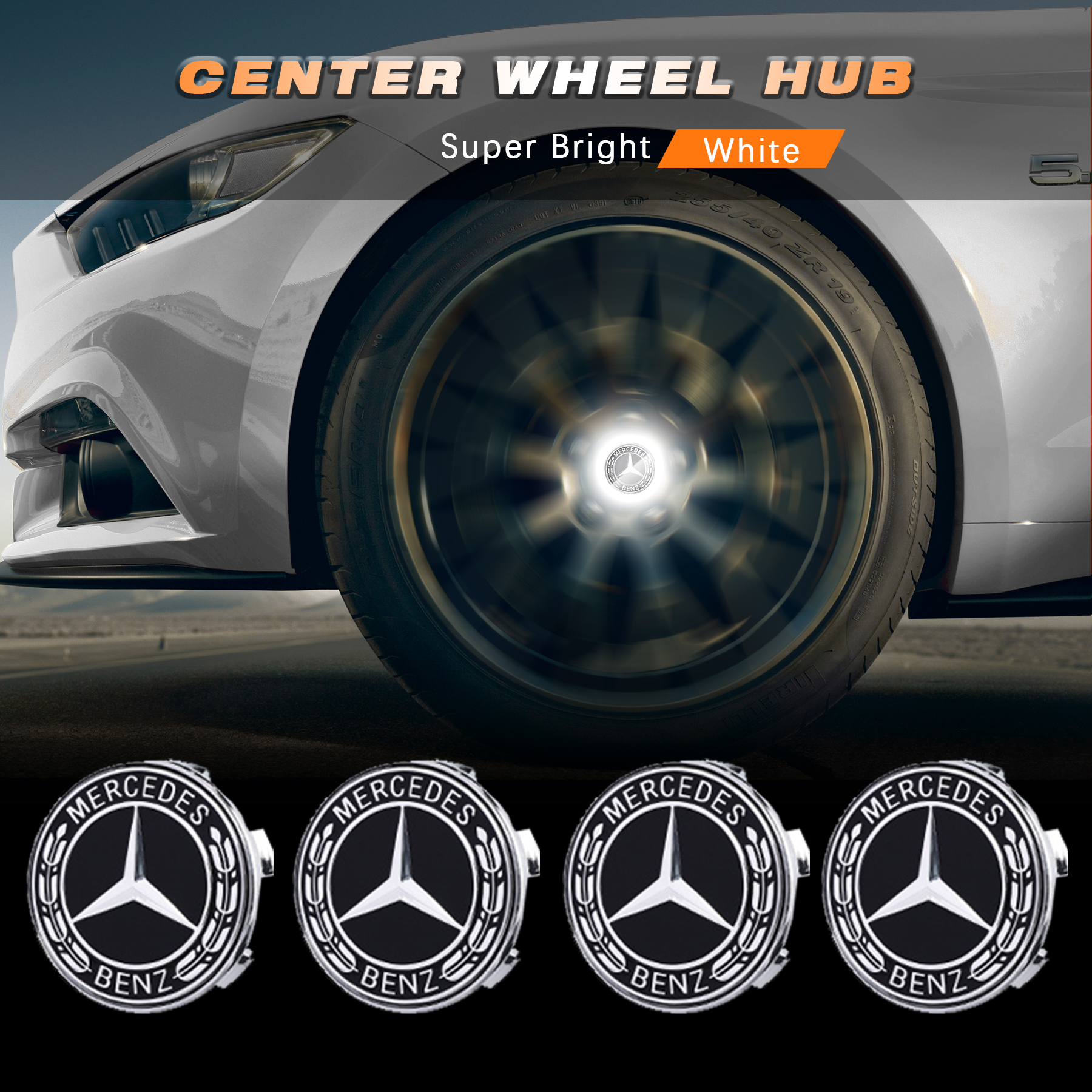 LED Mercedes Benz Logo Center Caps Wheel Self-Powered Floating Hub Caps ...