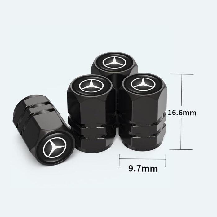 Mercedes Benz Logo Dust Caps Black Metal Tire Valve Stem Caps (4pcs ...