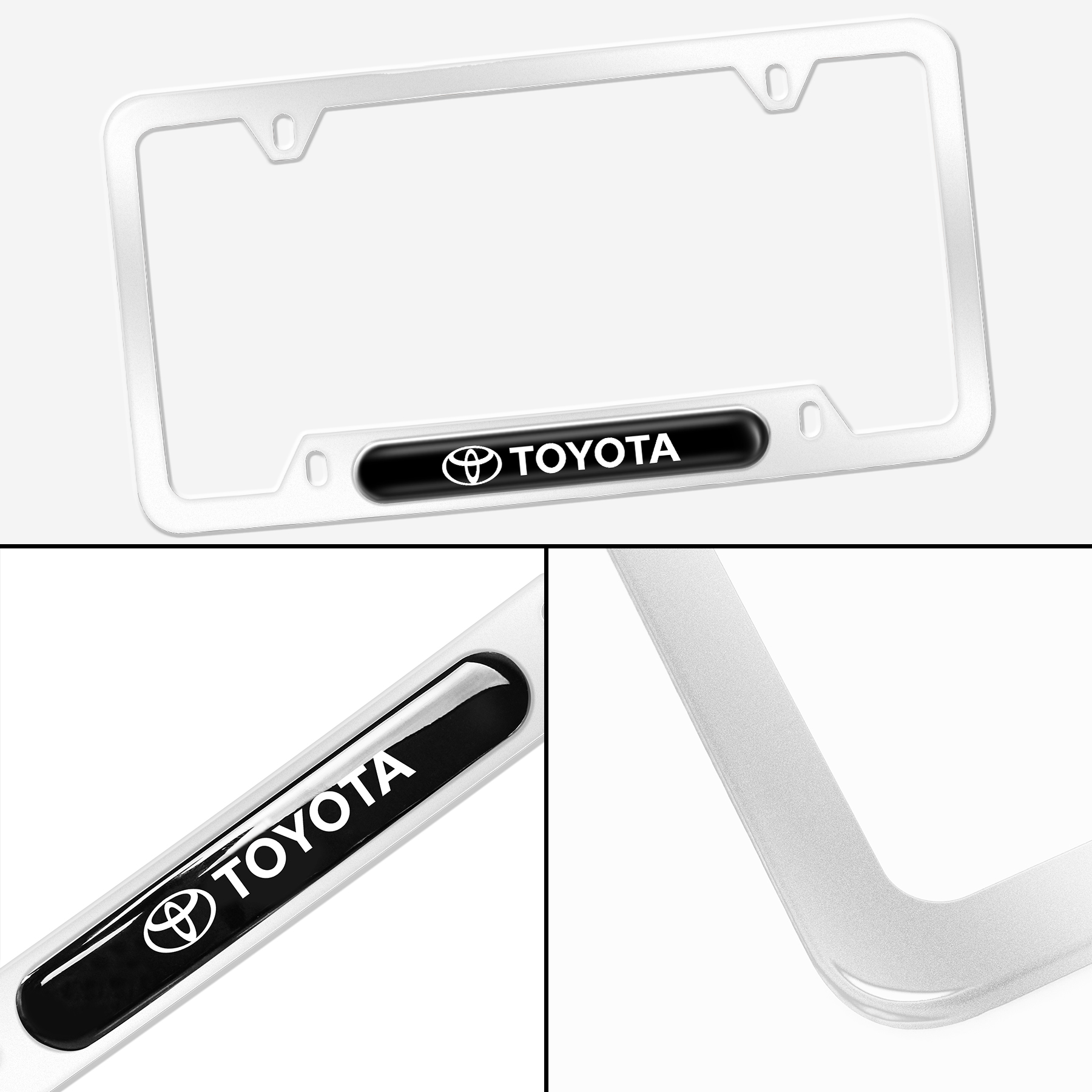 Toyota Logo Stainless Silver License Plate Frame Front Rear Standard ...