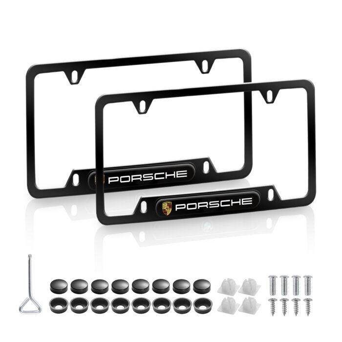 Porsche Logo Stainless Black License Plate Frame Front Rear Standard ...