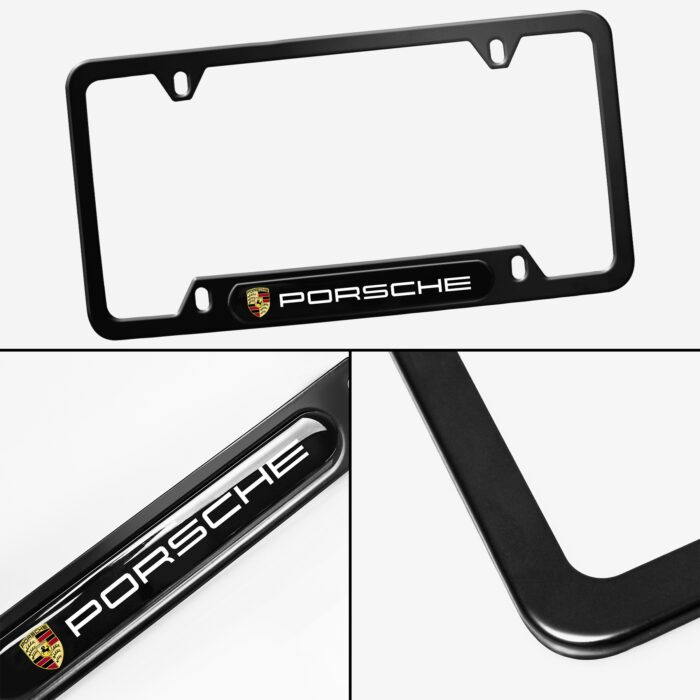 Porsche Logo Stainless Black License Plate Frame Front Rear Standard ...