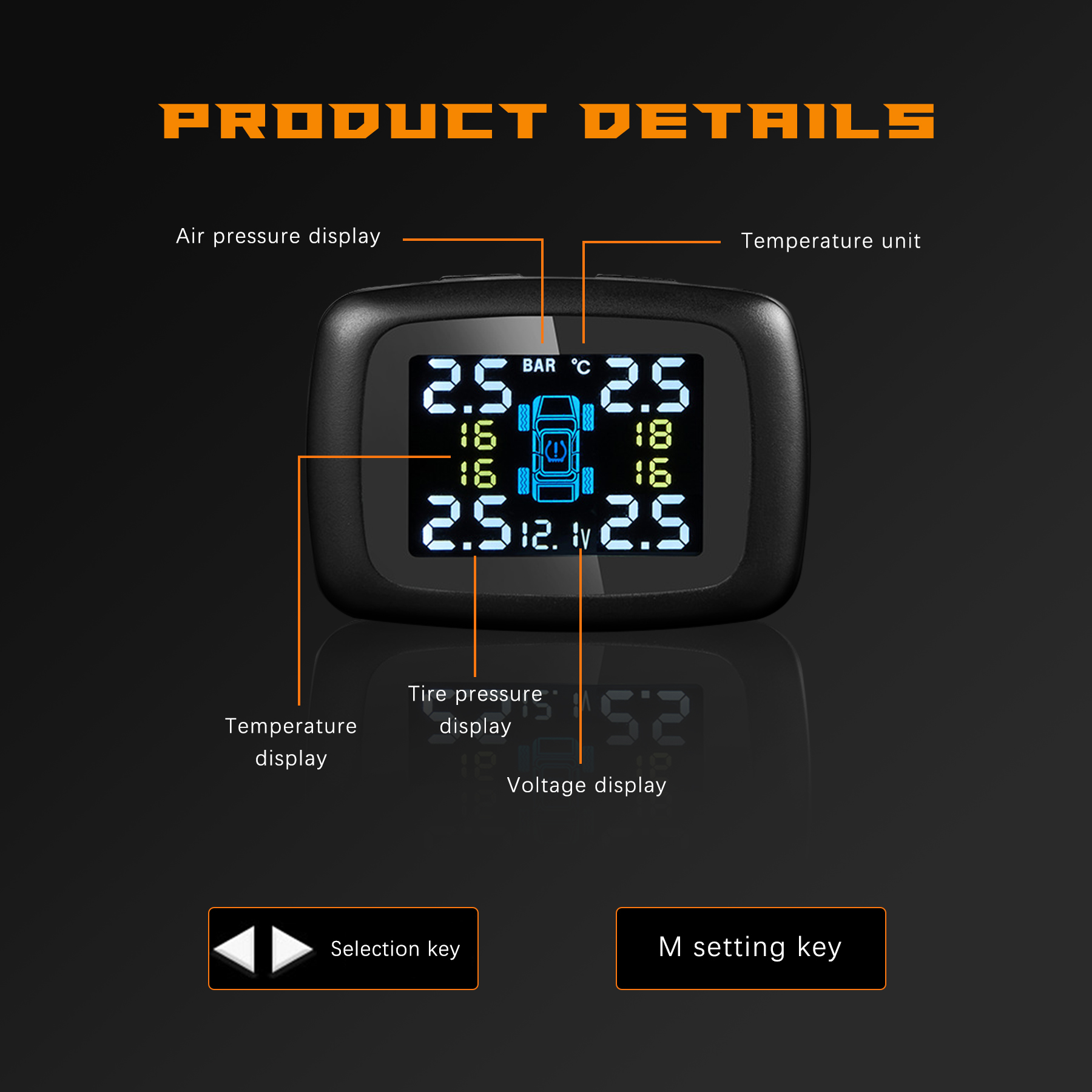 Wireless Tire Pressure Monitoring System TPMS, Tire Monitor Sensor with 4 External Sensors 0-8 ...