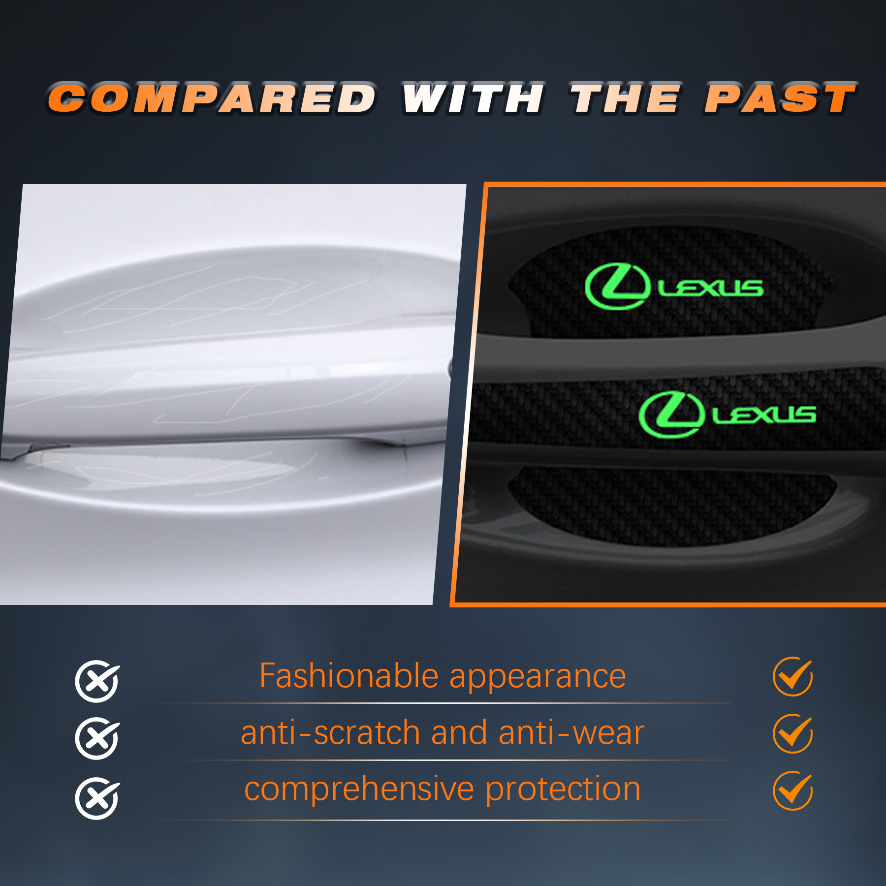 Lexus Logo Illuminated Car Door Handle Protector Carbon Fiber Rubber ...