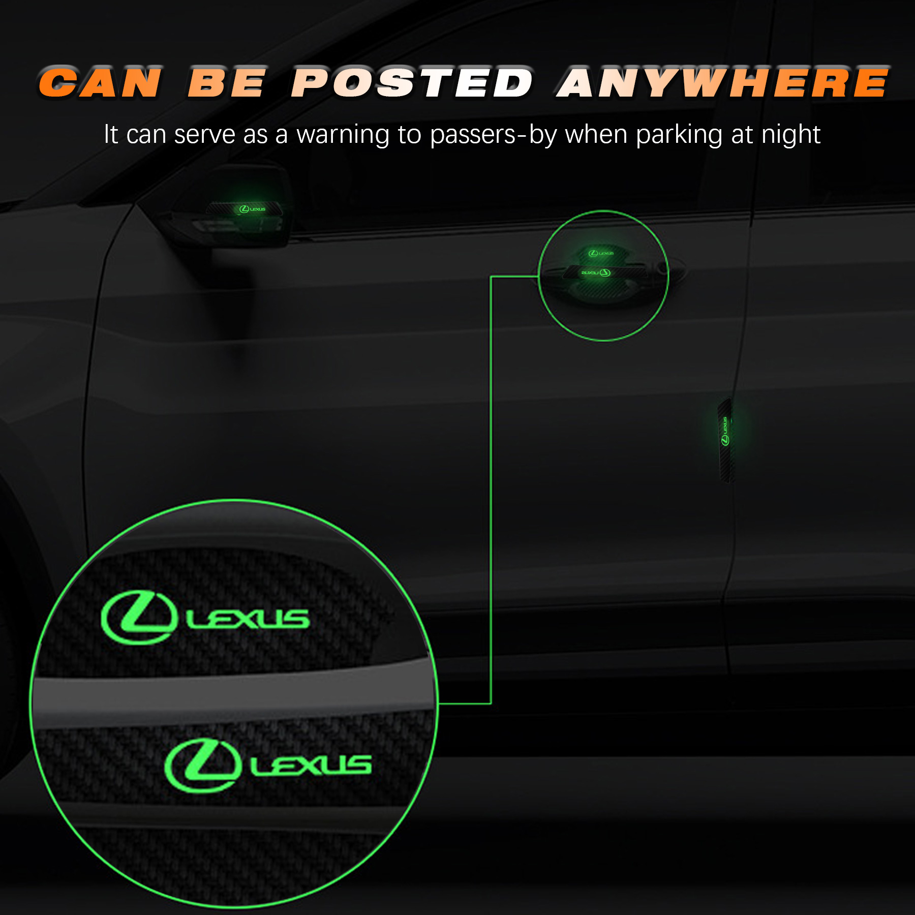 Lexus Logo Illuminated Car Door Handle Protector Carbon Fiber Rubber ...