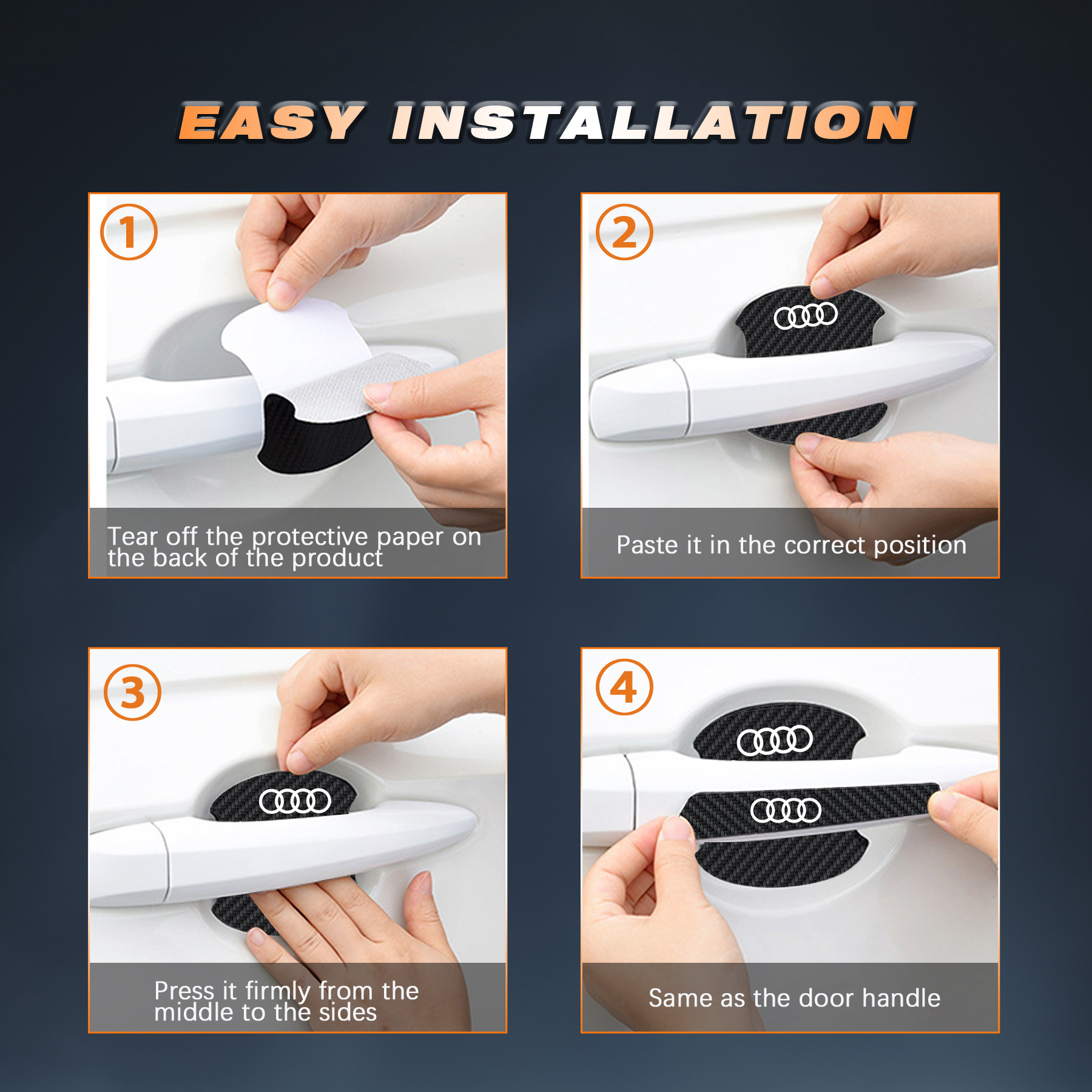 Audi Logo Illuminated Car Door Handle Protector Carbon Fiber Rubber ...