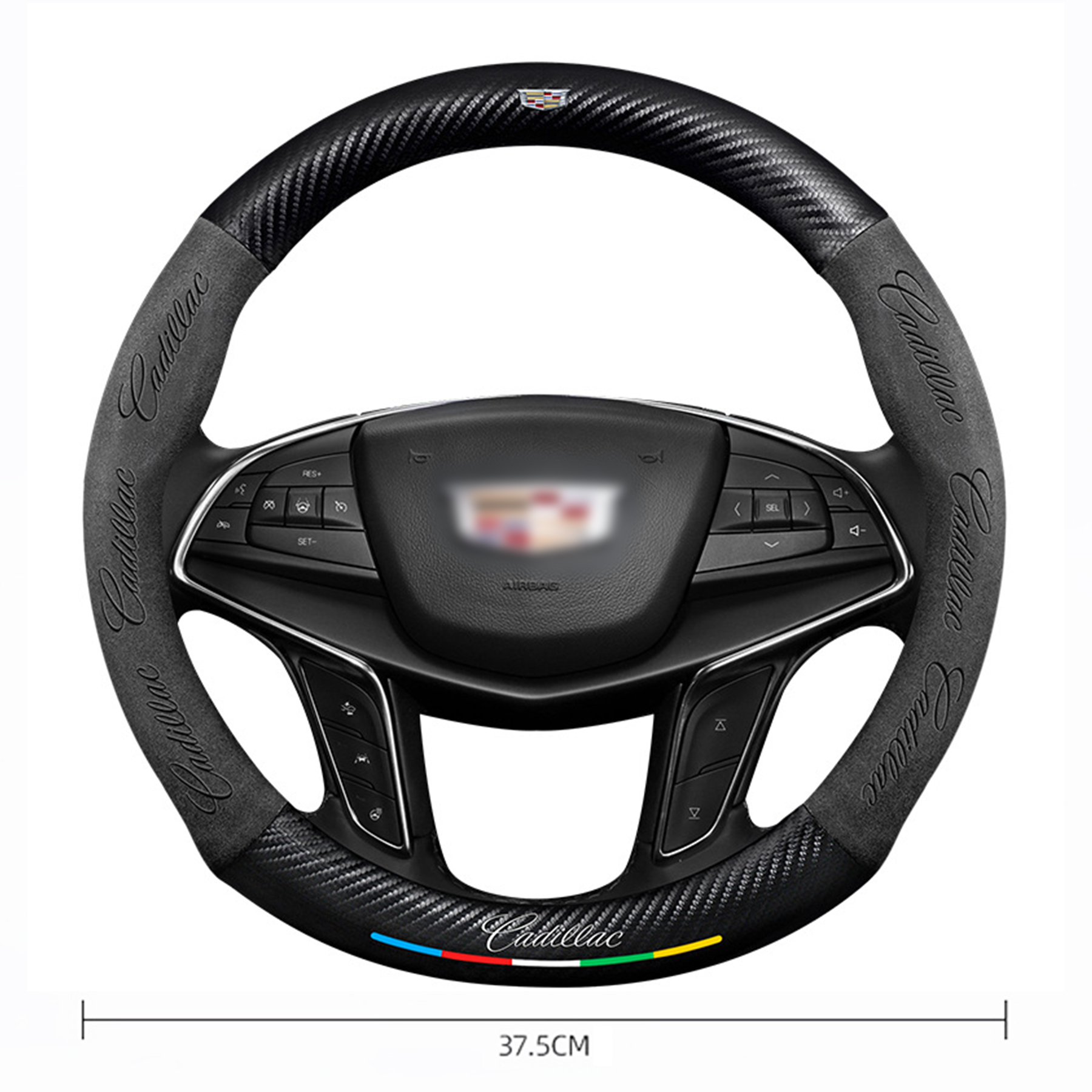 Cadillac Logo Car Leather Steering Wheel Cover Wear-resistant Multiple Colors 15 Inches Steering ...