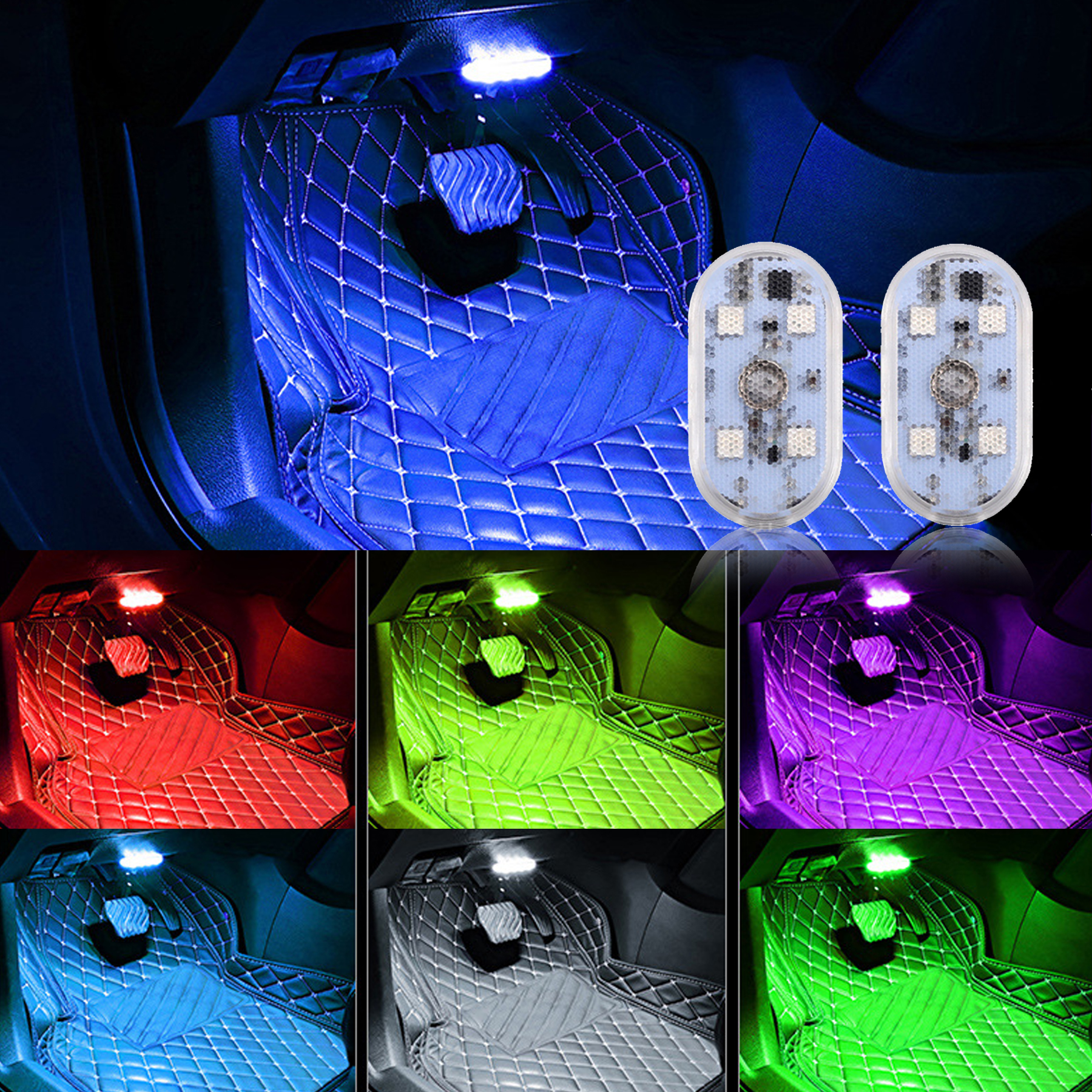 USB Magnetic LED Light Car Interior Ambient Light Multiple Colors ...